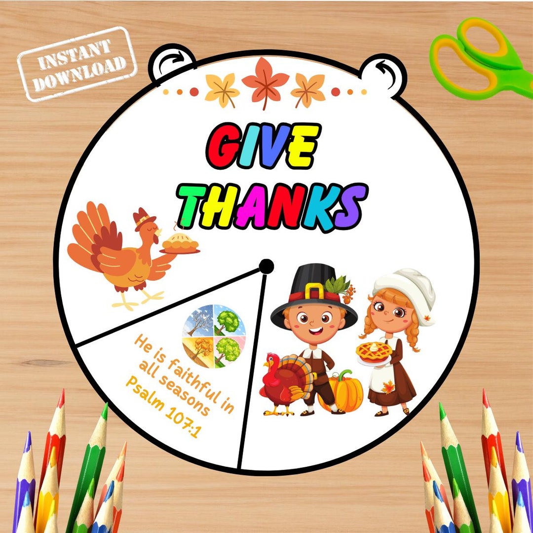Give Thanks Coloring Wheel, Thanksgiving Kids Craft, Thanksgiving Games ...
