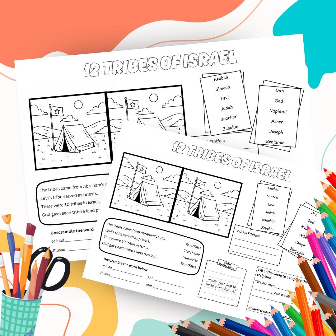 12 Tribes of Israel Activity Sheet Bible Craft, Bible Lesson, Sunday ...