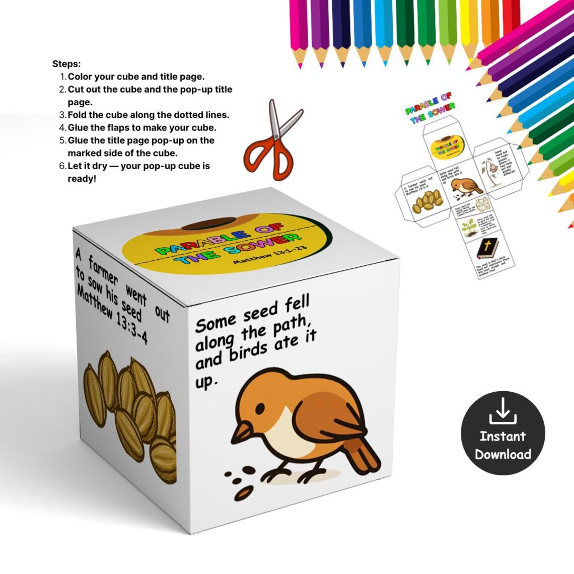 Parable of the Sower Foldable Cube Bible Story Craft, Bible Lesson ...
