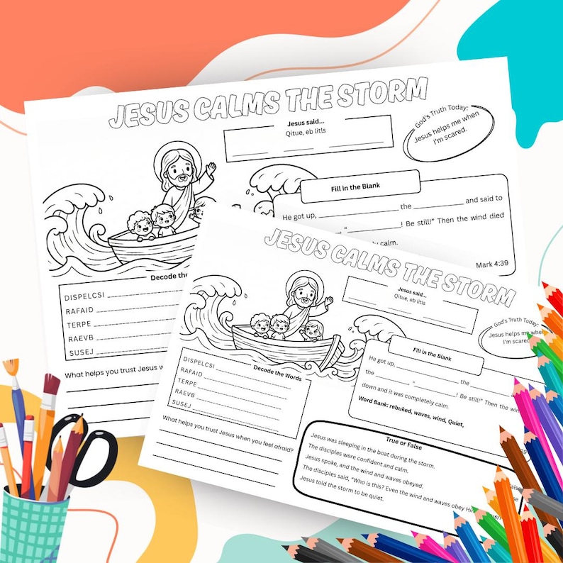Jesus Calms the Storm Activity Sheet, Bible Craft, Bible Lesson, Memory ...