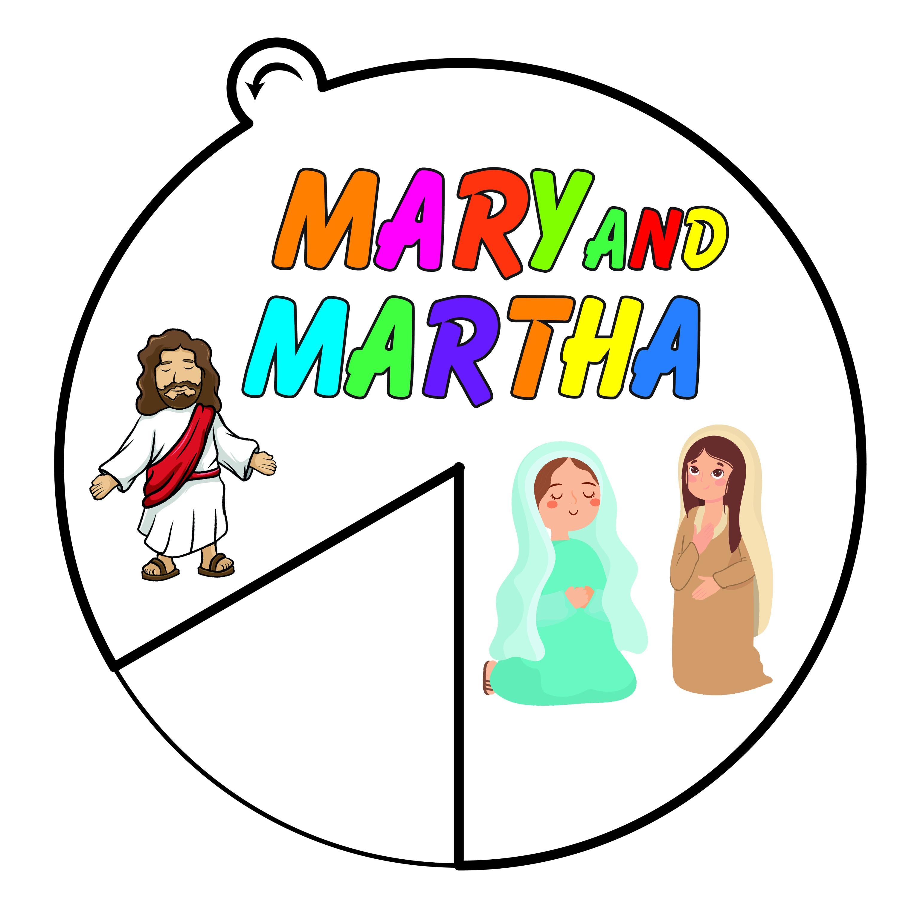 Mary and Martha With Jesus Coloring Wheel, Printable Bible Activity, Watercolor, Kids Bible ...