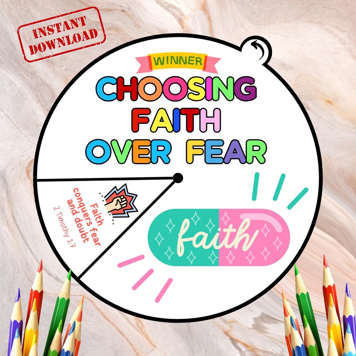 Faith Over Fear Scripture Coloring Wheel, Bible Lesson for Kids, Games ...