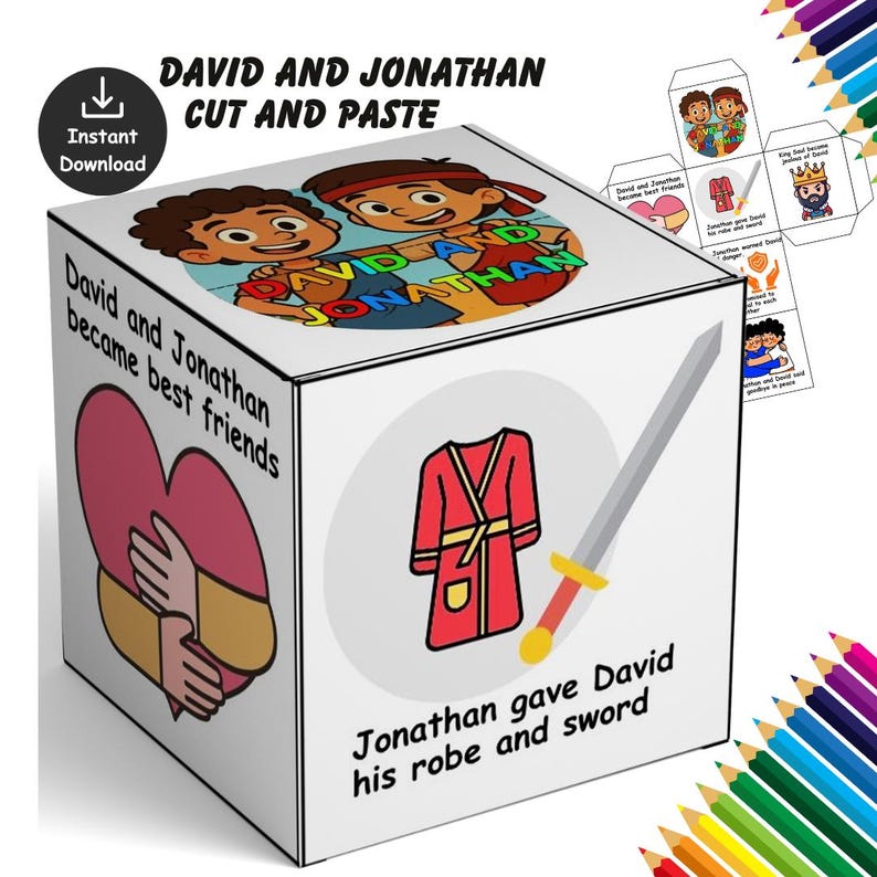 David and Jonathan Coloring Cube, Bible Story Lesson, Sunday School ...