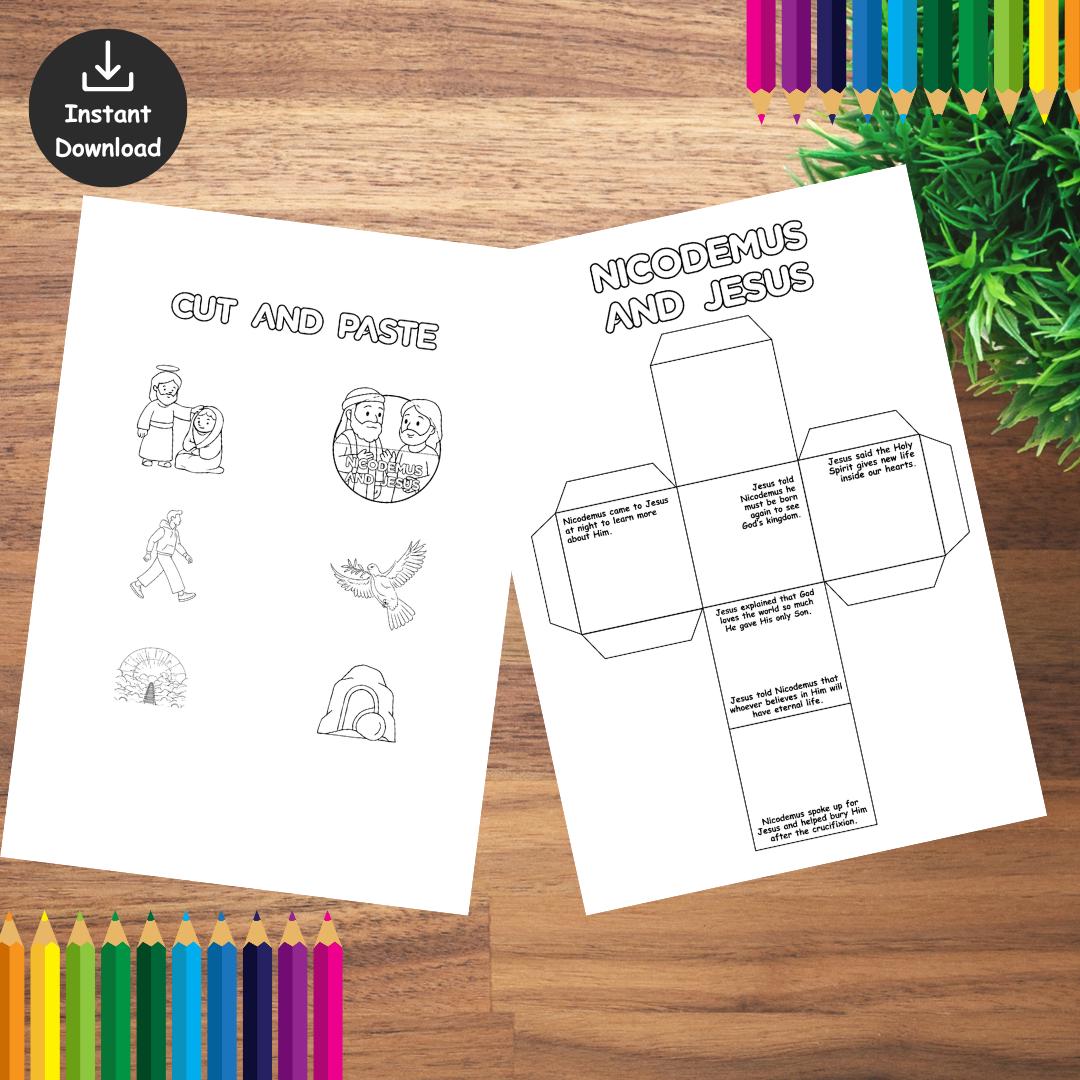 Nicodemus Meets Jesus Cube Craft, Printable Sunday School, Bible Story ...