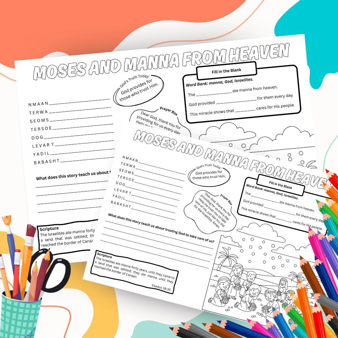 Moses and Manna From Heaven Printable Activity Sheet, Bible Study ...