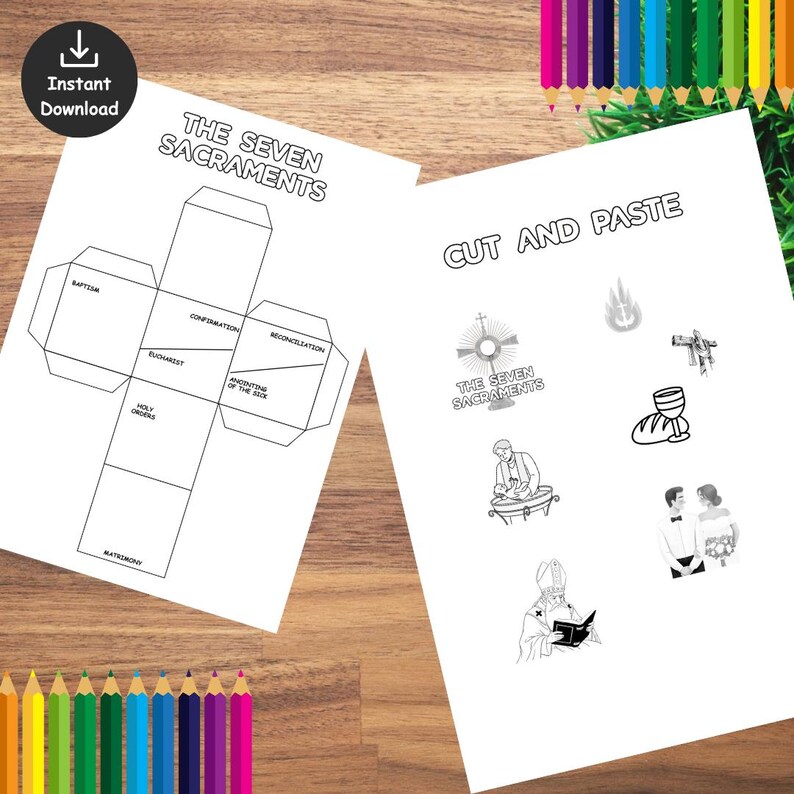 7 Sacraments Cube, Printable Bible Activity, Watercolor, Kids Bible ...