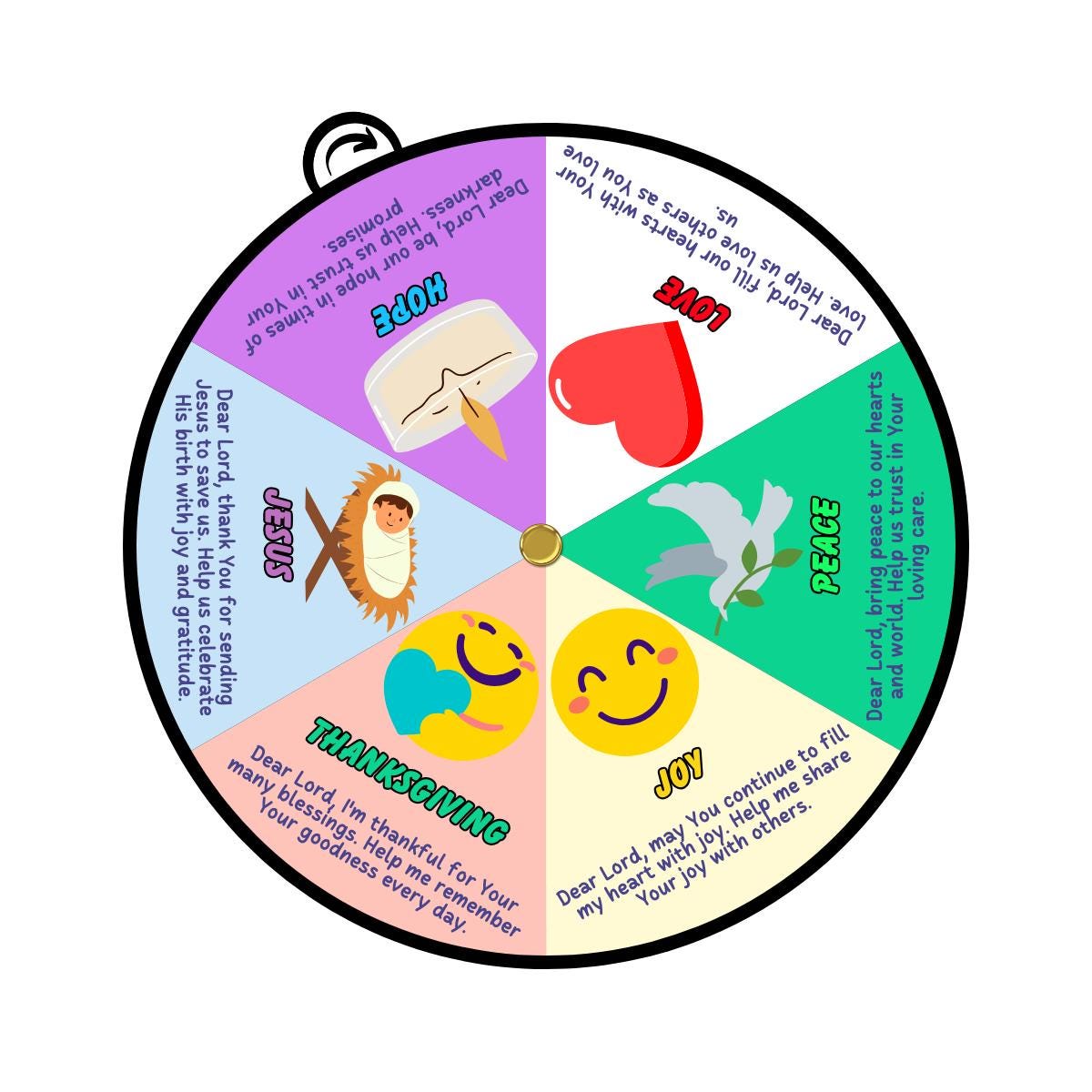 Advent Prayers Coloring Wheel, Bible Activity, Kids Bible Lesson ...