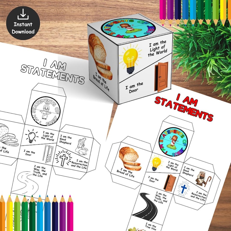 I Am Statements of Jesus Coloring Cube, Printable Sunday School Lesson ...