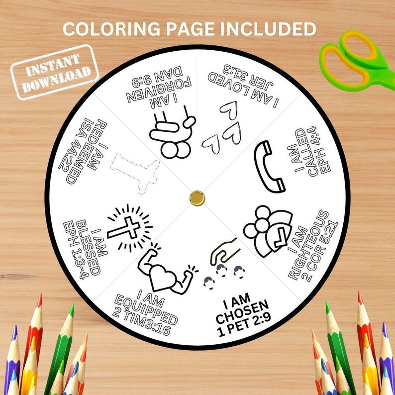 Printable Identity in Christ Coloring Wheel/ Printable Bible Activity ...