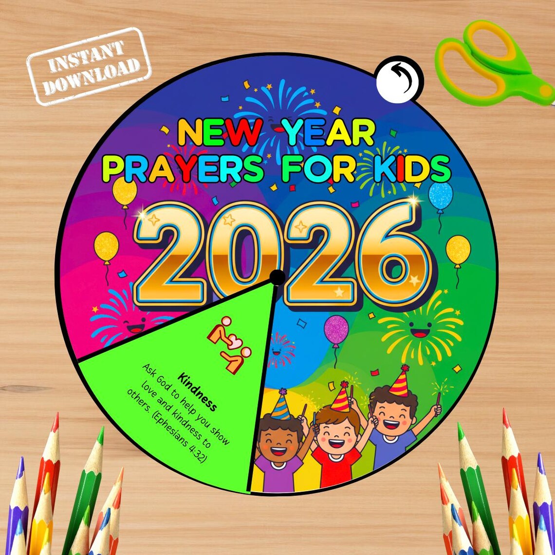 New Year Prayers Coloring Wheel, Bible Activity, Memory Game, Sunday ...