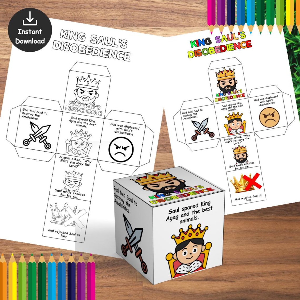 King Saul's Disobedience Coloring Cube Craft, Bible Study Lesson Sunday ...