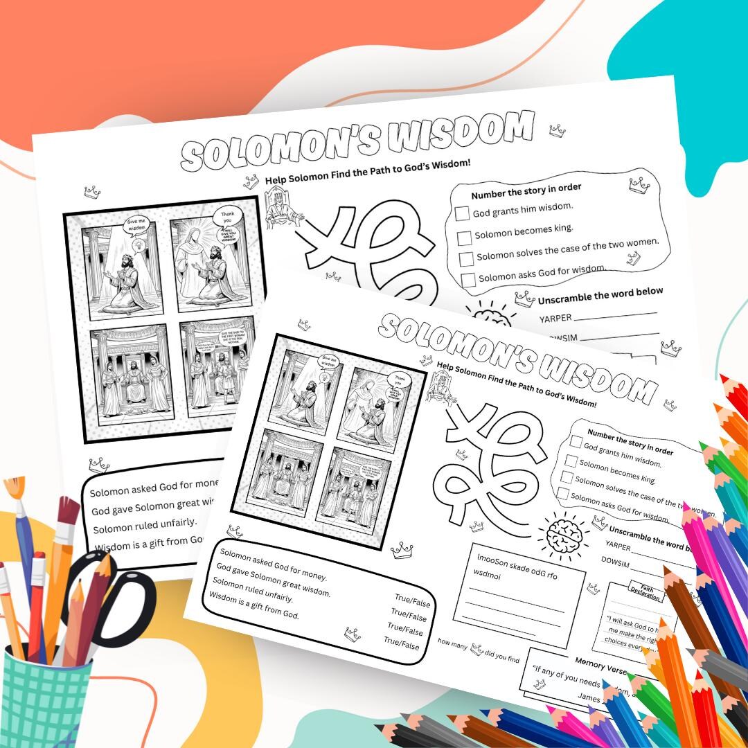 Solomon’s Wisdom Activity Sheet, Bible Craft, Bible Story Lesson ...