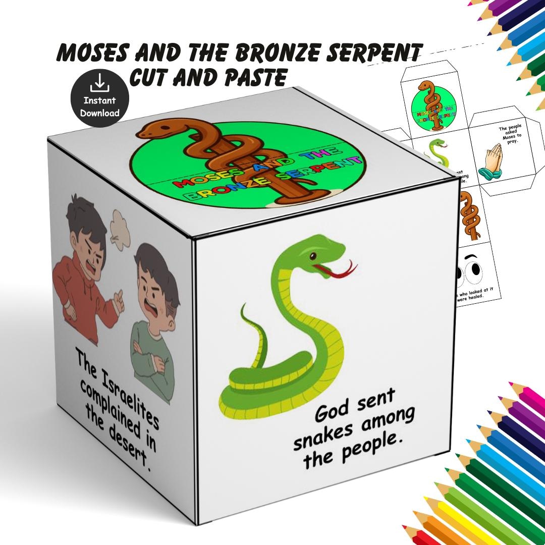 Moses and Bronze Serpent Cube Bible Craft, Bible Lesson, Sunday School ...