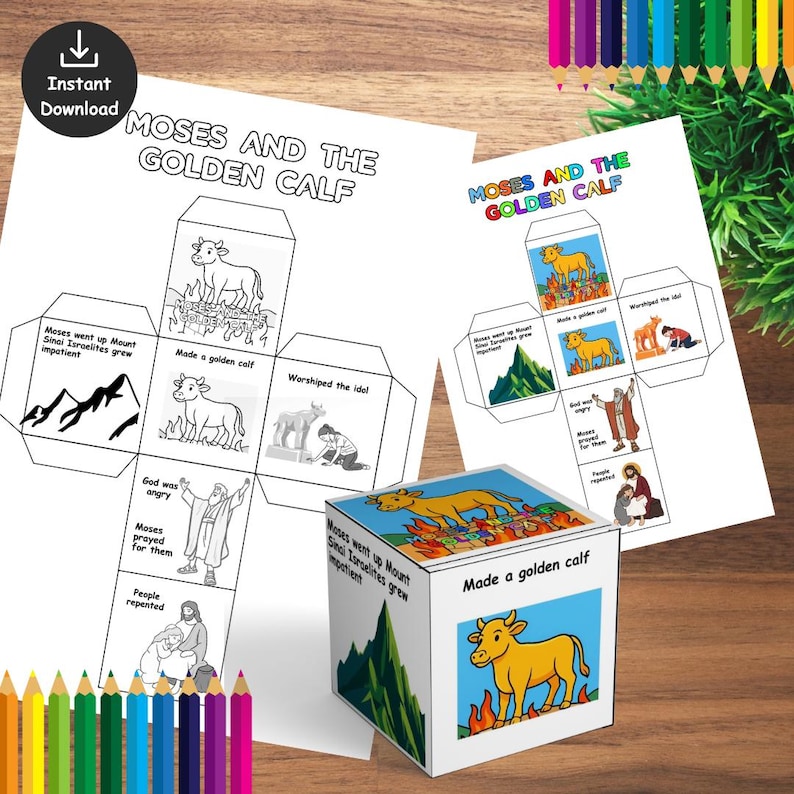 Moses Golden Calf Coloring Cube Craft, Bible Lesson, Bible Story ...