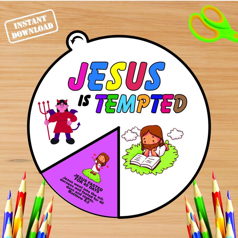 Jesus is Tempted in the Wilderness Coloring Wheel, Matthew 4:1-11 Bible ...