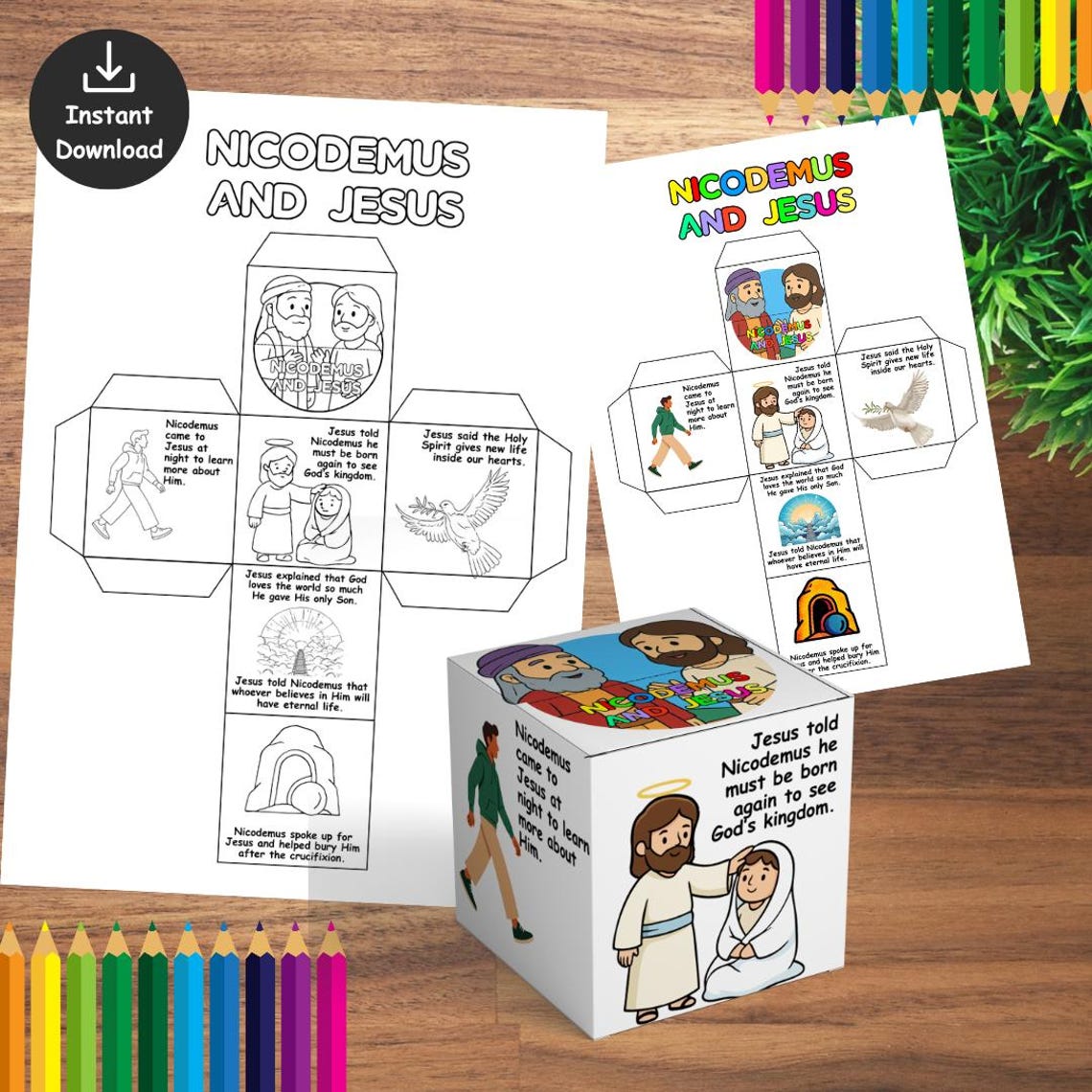 Nicodemus Meets Jesus Cube Craft, Printable Sunday School, Bible Story ...