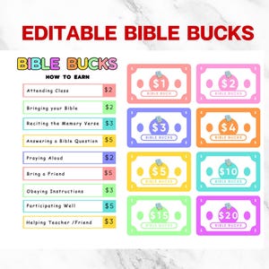 Editable Bible Bucks Printable, Kids Reward Coupons, Chore Bucks ...