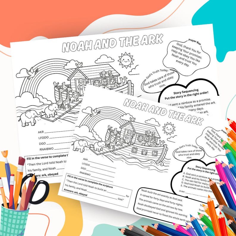 Noah's Ark Activity Sheet, Noah Story for Kids, Bible Printable ...