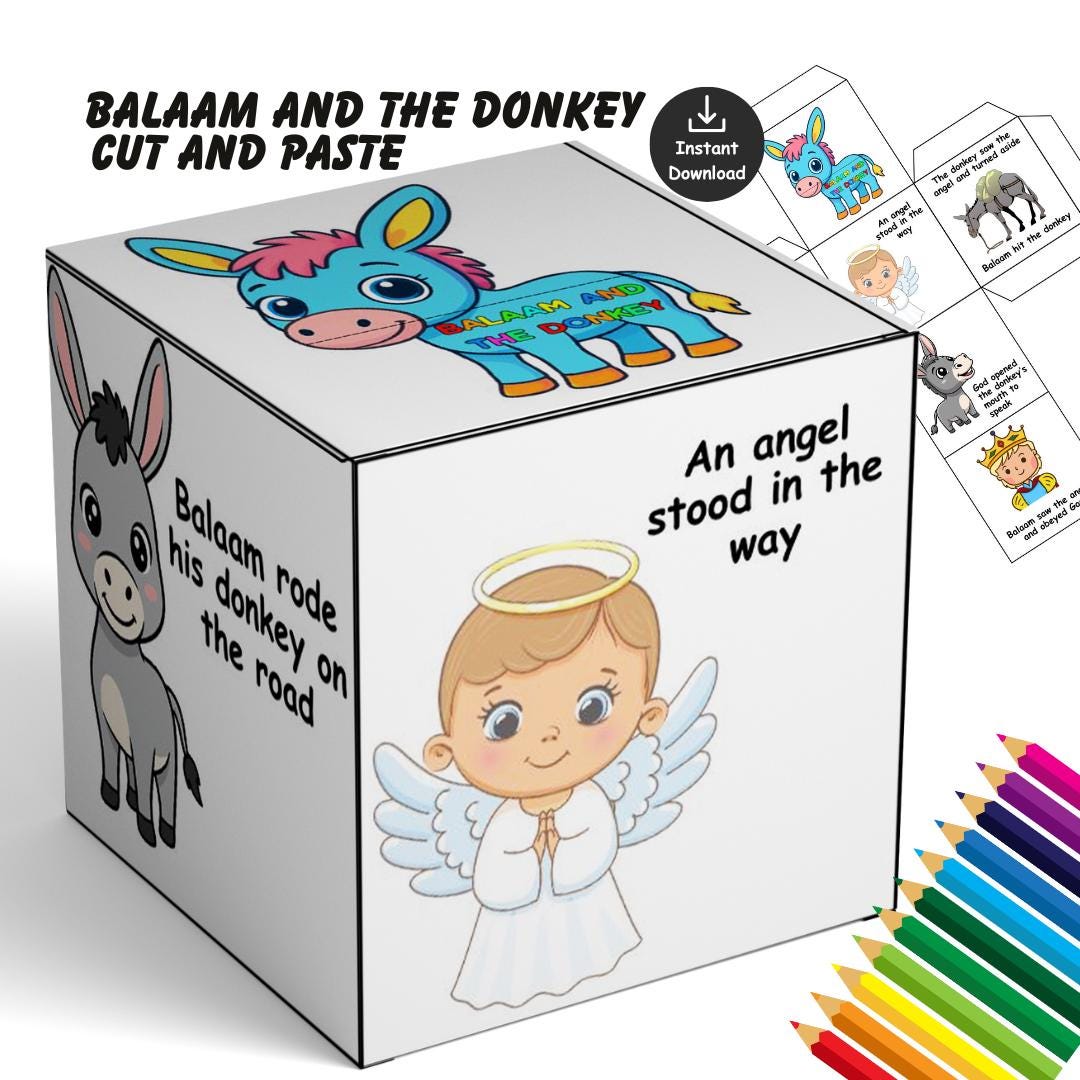 Balaam and the Donkey Cube, Coloring Cube Craft, Bible Lesson Study ...