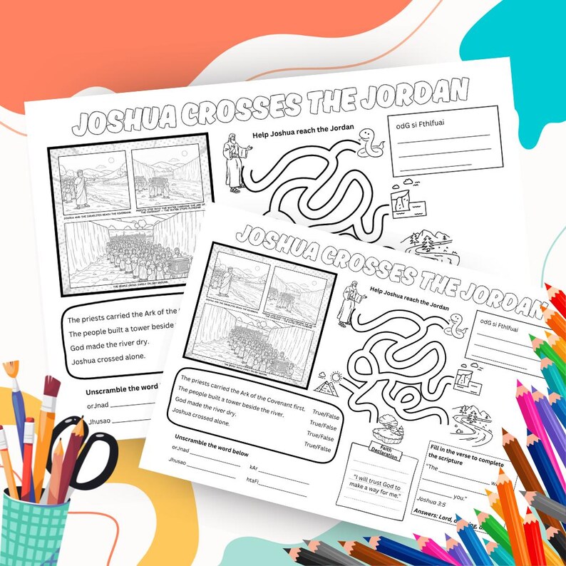 Joshua Crosses the Jordan Activity Sheet, Sunday School Craft, Bible ...