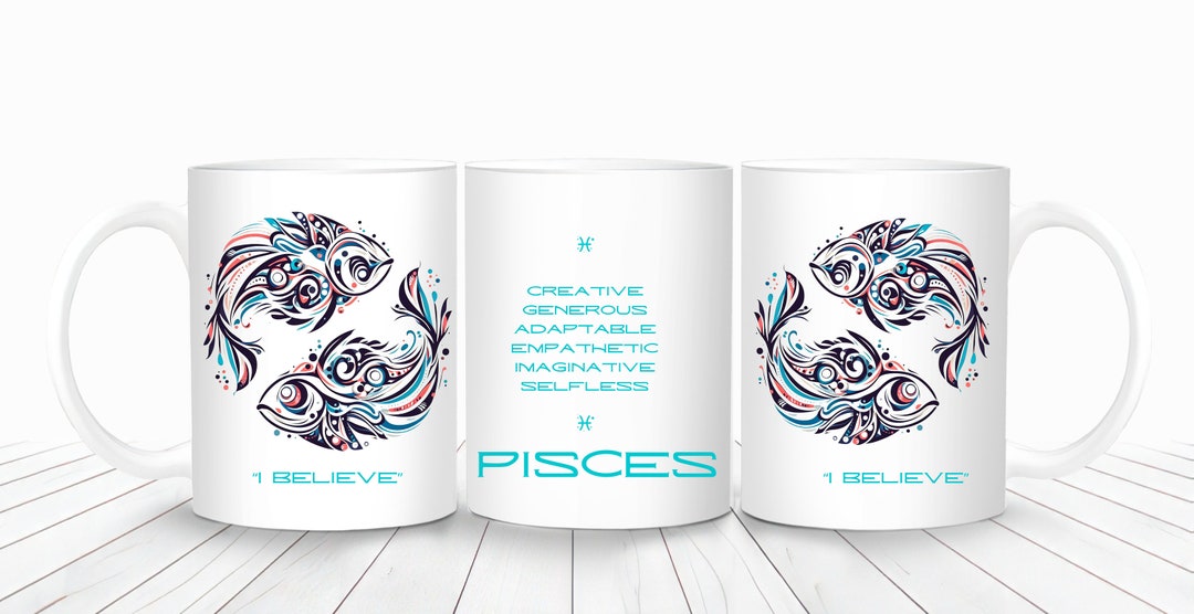 Pisces Double Fish White Mug 15oz Pisces Zodiac Coffee Mug - Etsy