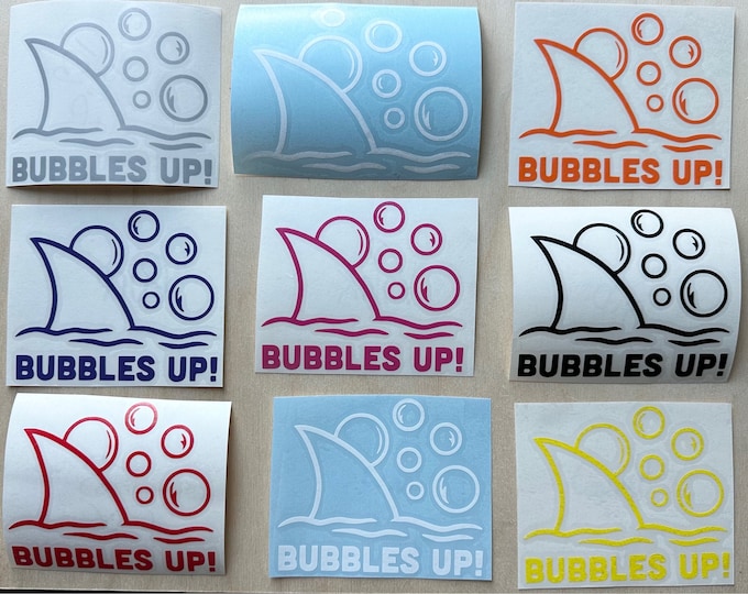 FINS or BUBBLES UP (2 Sizes) / Car Sticker / Laptop Sticker / Dorm Room ...