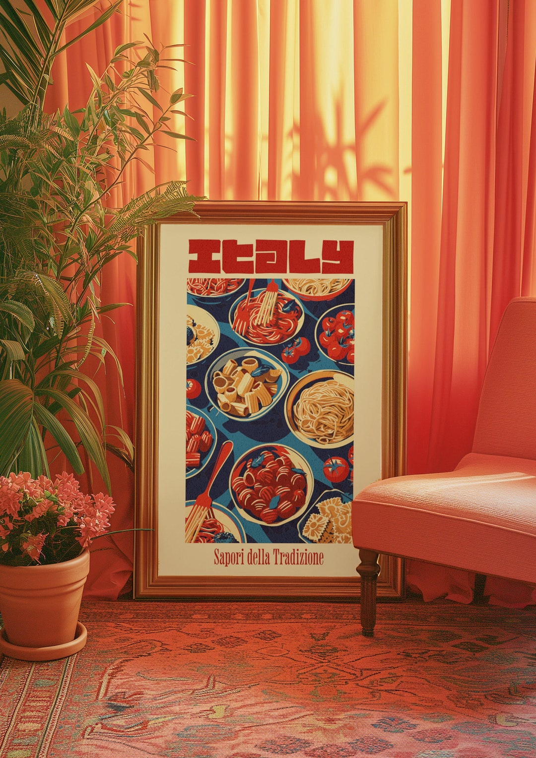 Retro Pasta Art Print - Retro Italian Kitchen Wall 1970s Decor ...