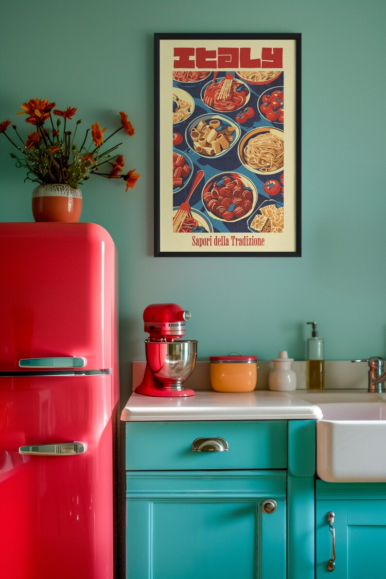 Retro Pasta Art Print Retro Italian Kitchen Wall 1970s Decor Italian ...