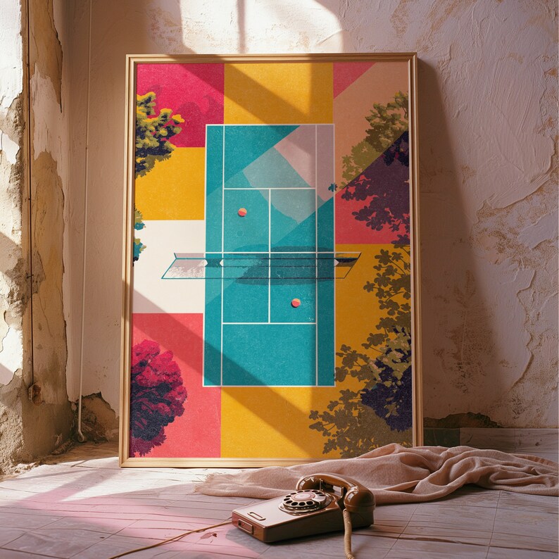 Tennis Poster - Tennis Fans - 70s Decor Retro Tennis Art - Tennis Court ...