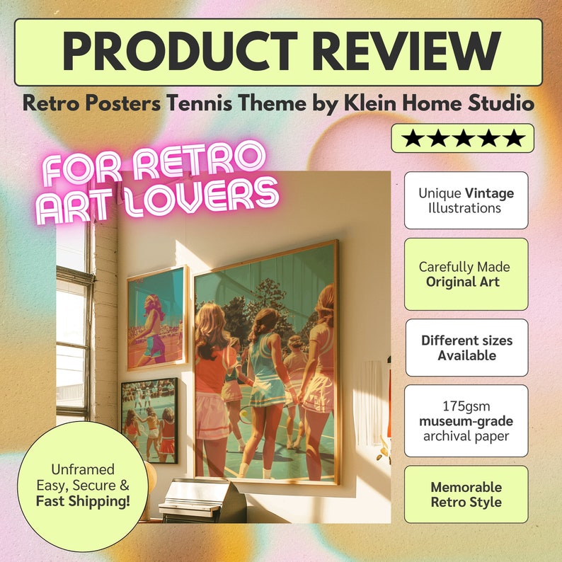 Tennis Poster Tennis Fans 70s Decor Retro Tennis Art Tennis Court Print ...