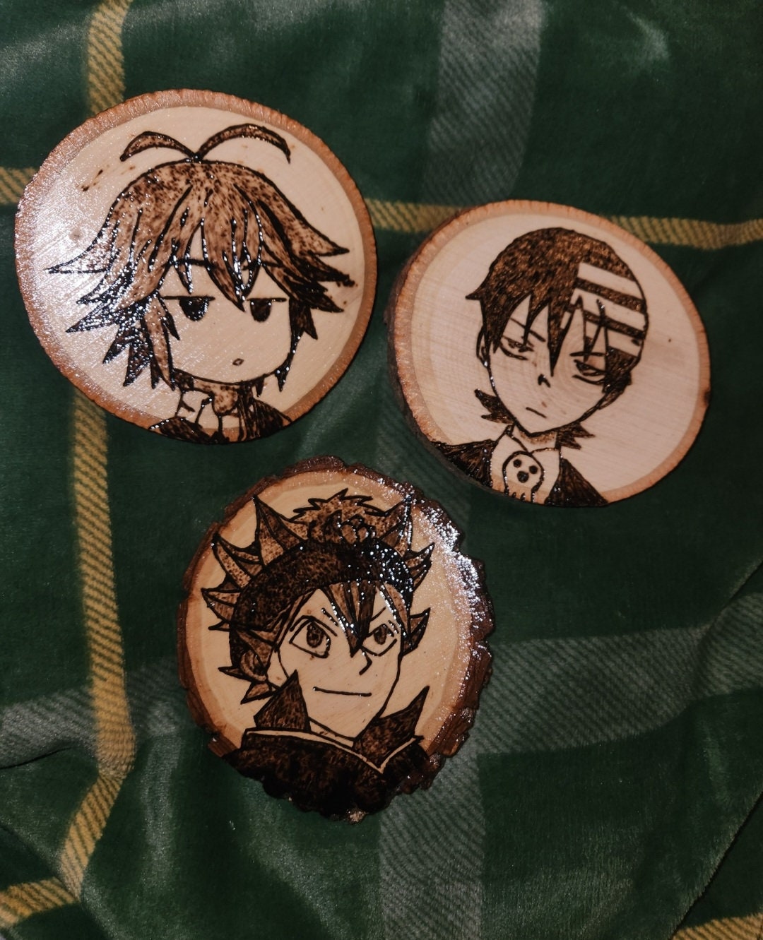 Anime Character Commission Pyrography Art, Handmade Coasters, Custom ...