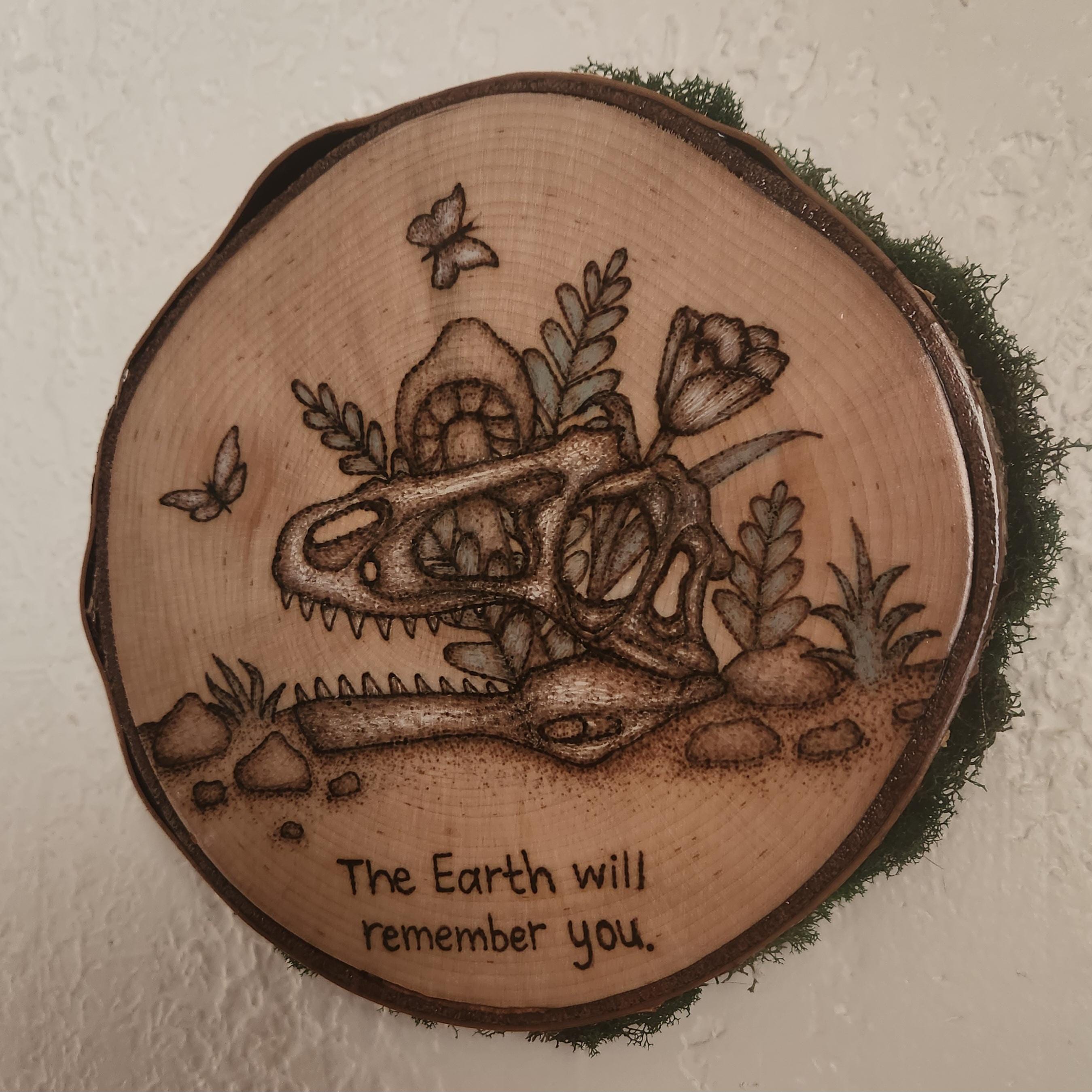 Dinosaur Allosaurus Skull With Plants Growing Wood Burn, Handmade ...