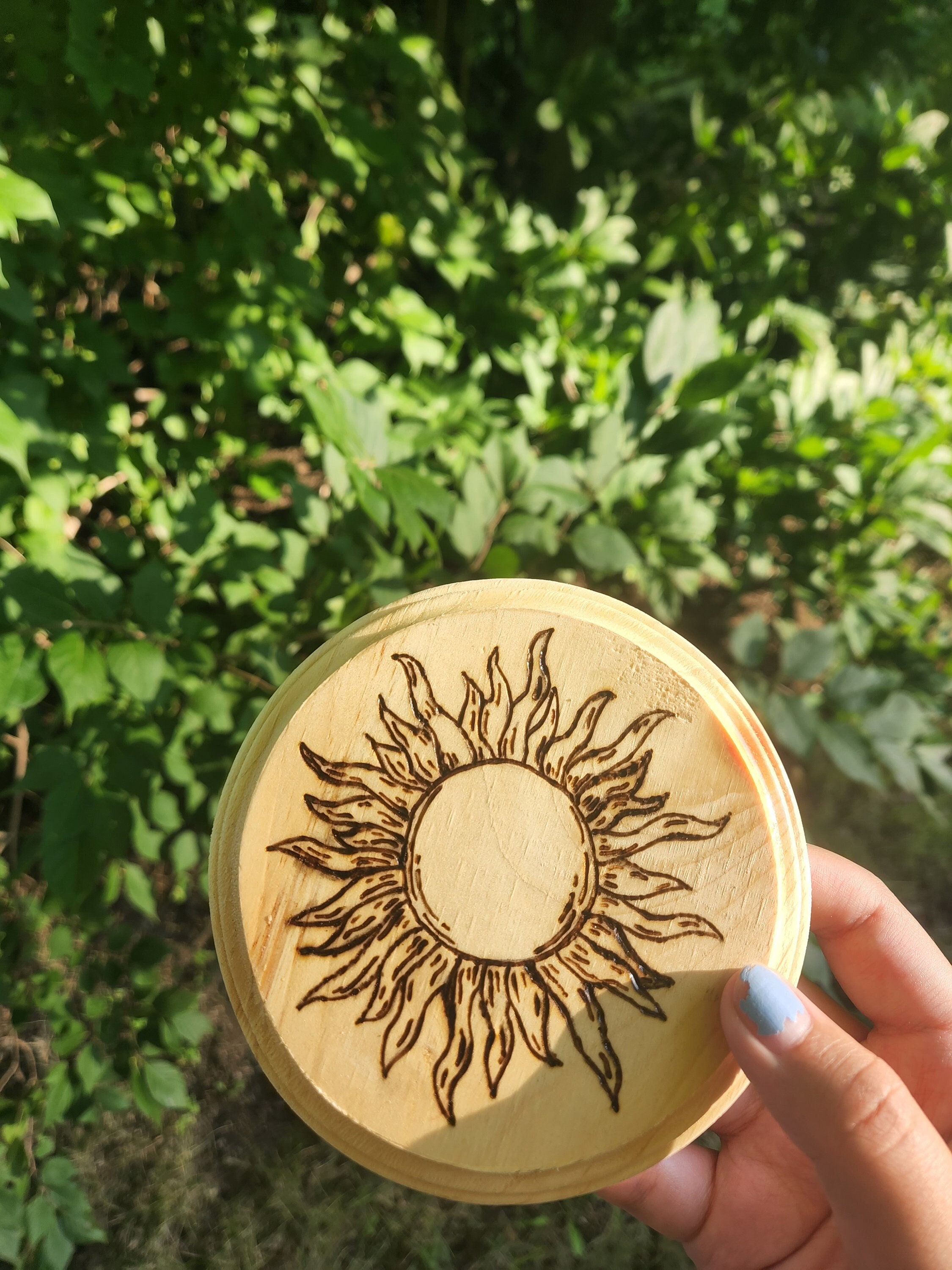 Sun Traditional Design Pyrography Art, Handmade Wood Burn Plaque ...