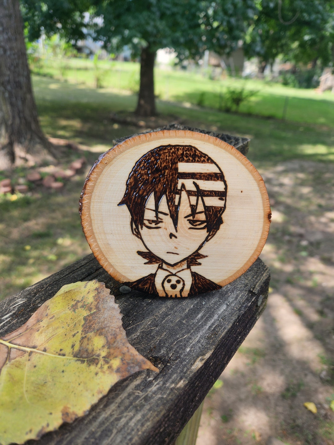 Soul Eater Death the Kid Art on Wood Coaster, Pyrography Wood Burn on ...