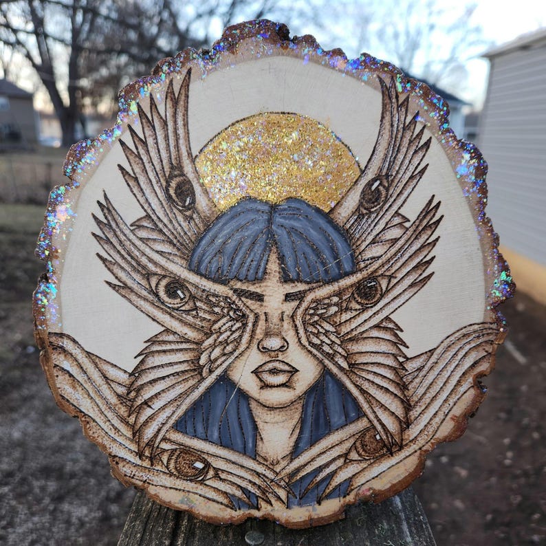 Seraphim Golden Sun Goddess Handmade Wood Burn, Original Pyrography Art ...
