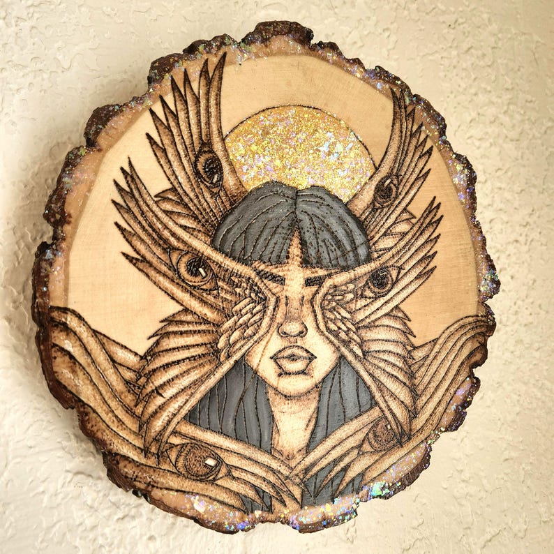 Seraphim Golden Sun Goddess Handmade Wood Burn, Original Pyrography Art ...