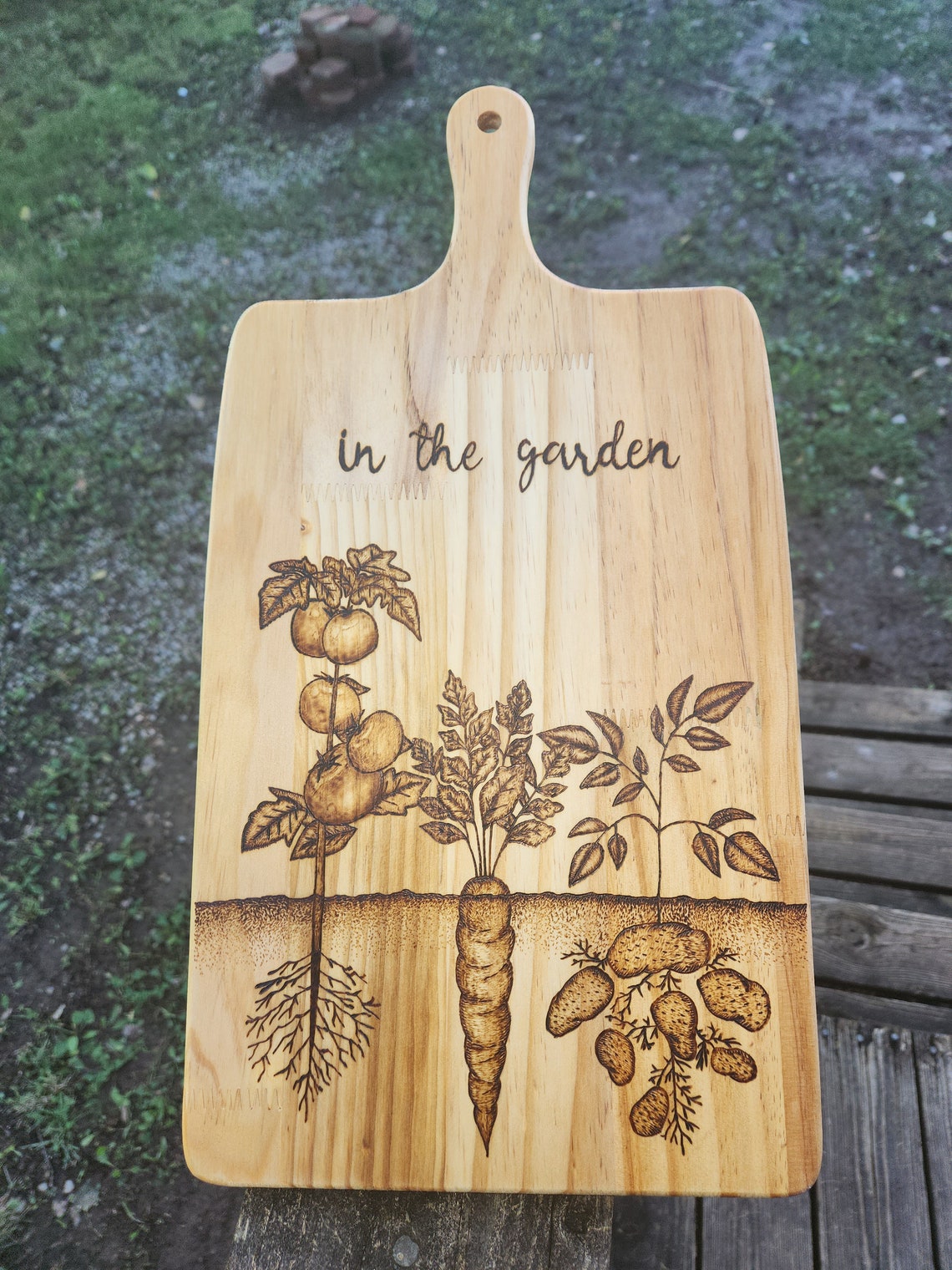 Vegetable Garden Cutting Serving Board, Original Handmade Wood Burned ...