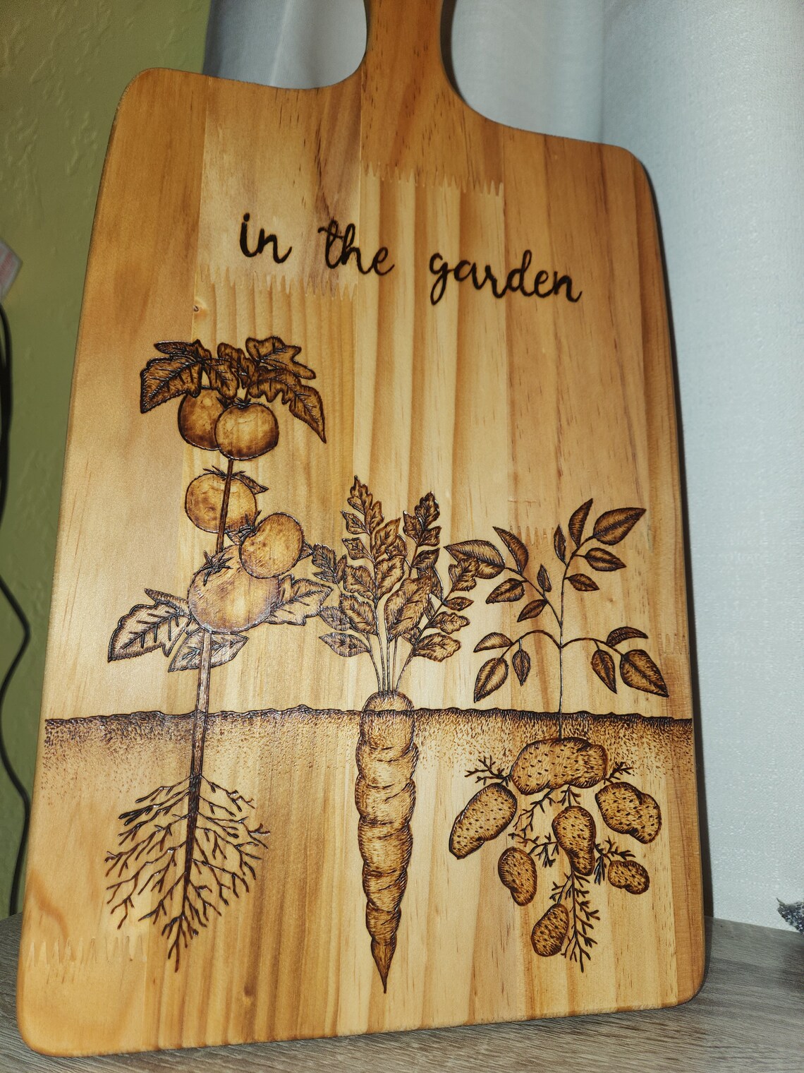 Vegetable Garden Cutting Serving Board, Original Handmade Wood Burned ...