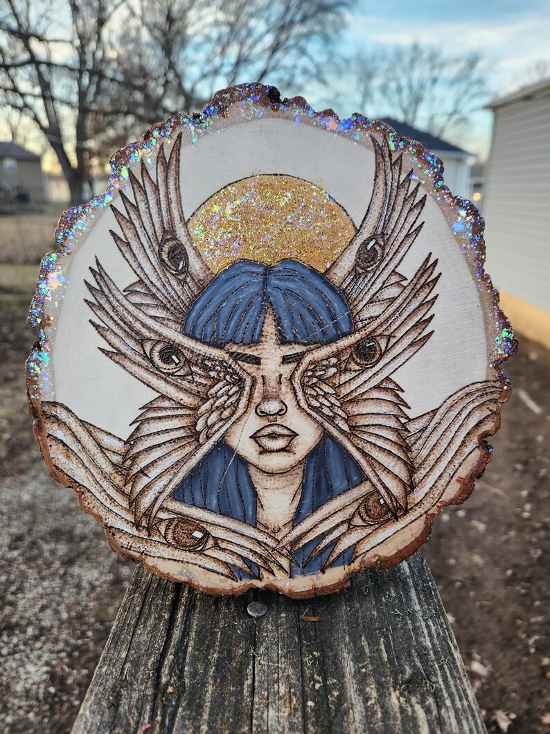 Seraphim Golden Sun Goddess Handmade Wood Burn, Original Pyrography Art ...