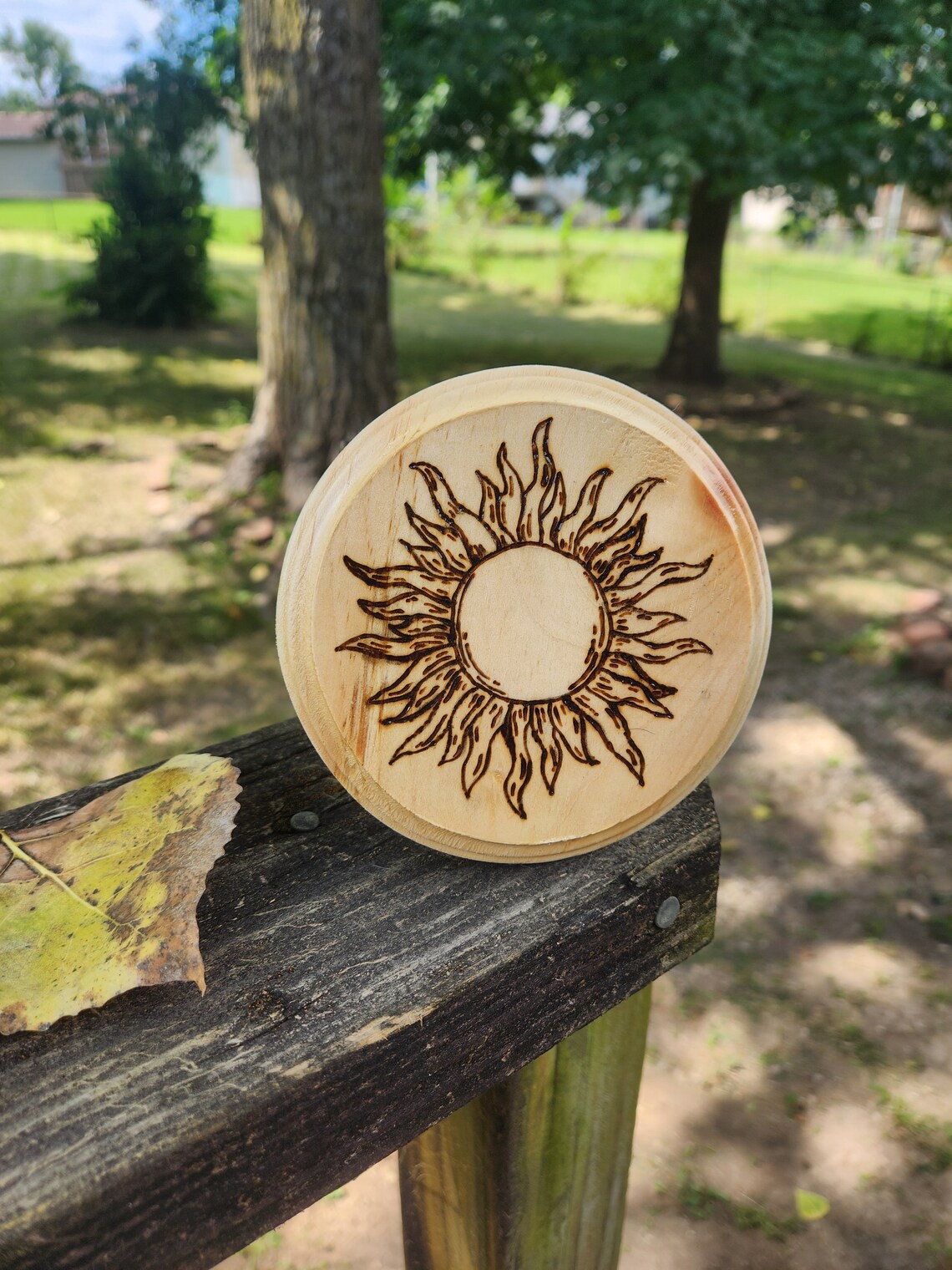 Sun Traditional Design Pyrography Art, Handmade Wood Burn Plaque ...