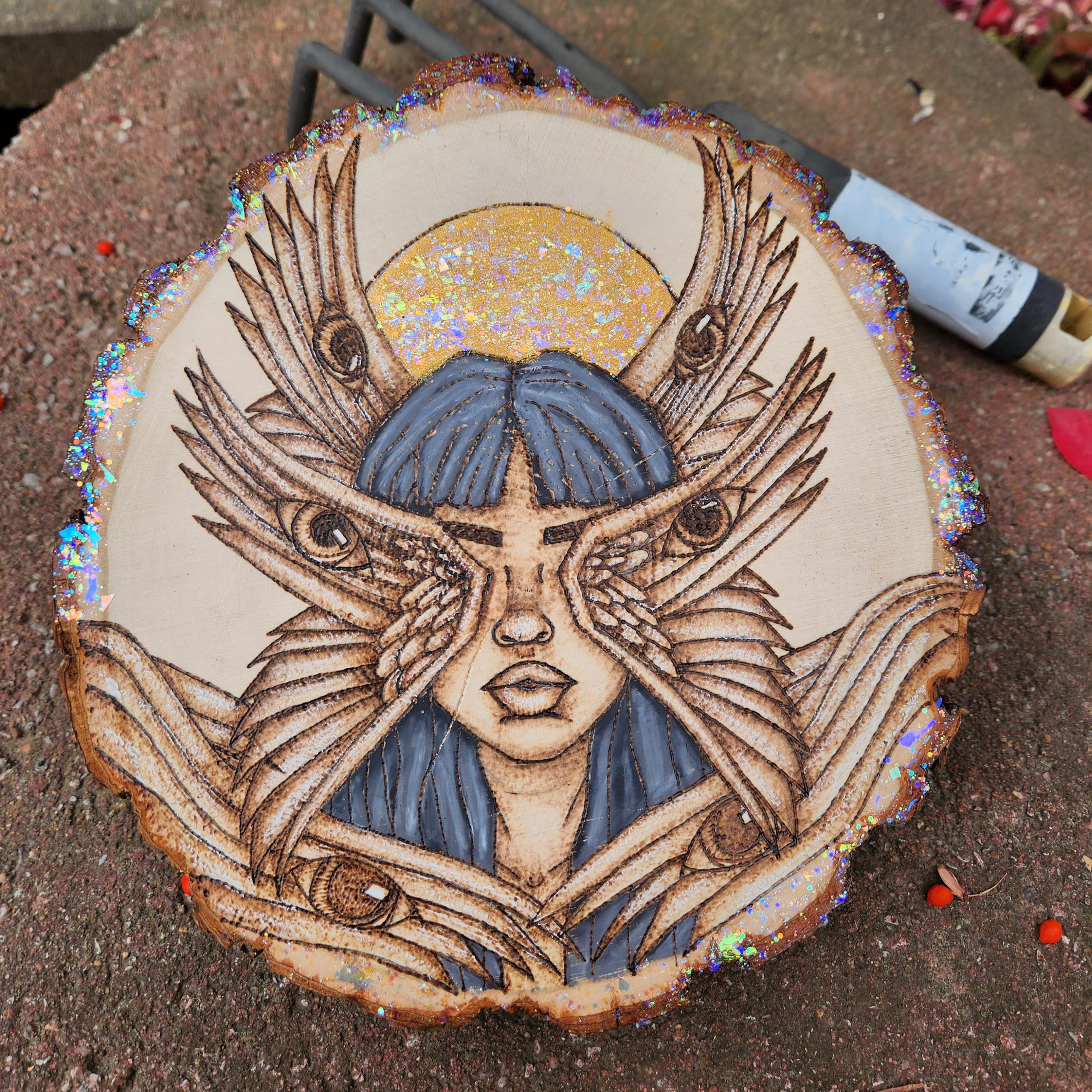 Seraphim Golden Sun Goddess Handmade Wood Burn, Original Pyrography Art ...