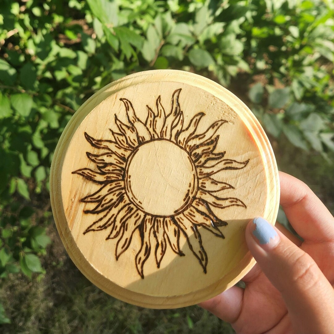 Sun Traditional Design Pyrography Art, Handmade Wood Burn Plaque ...