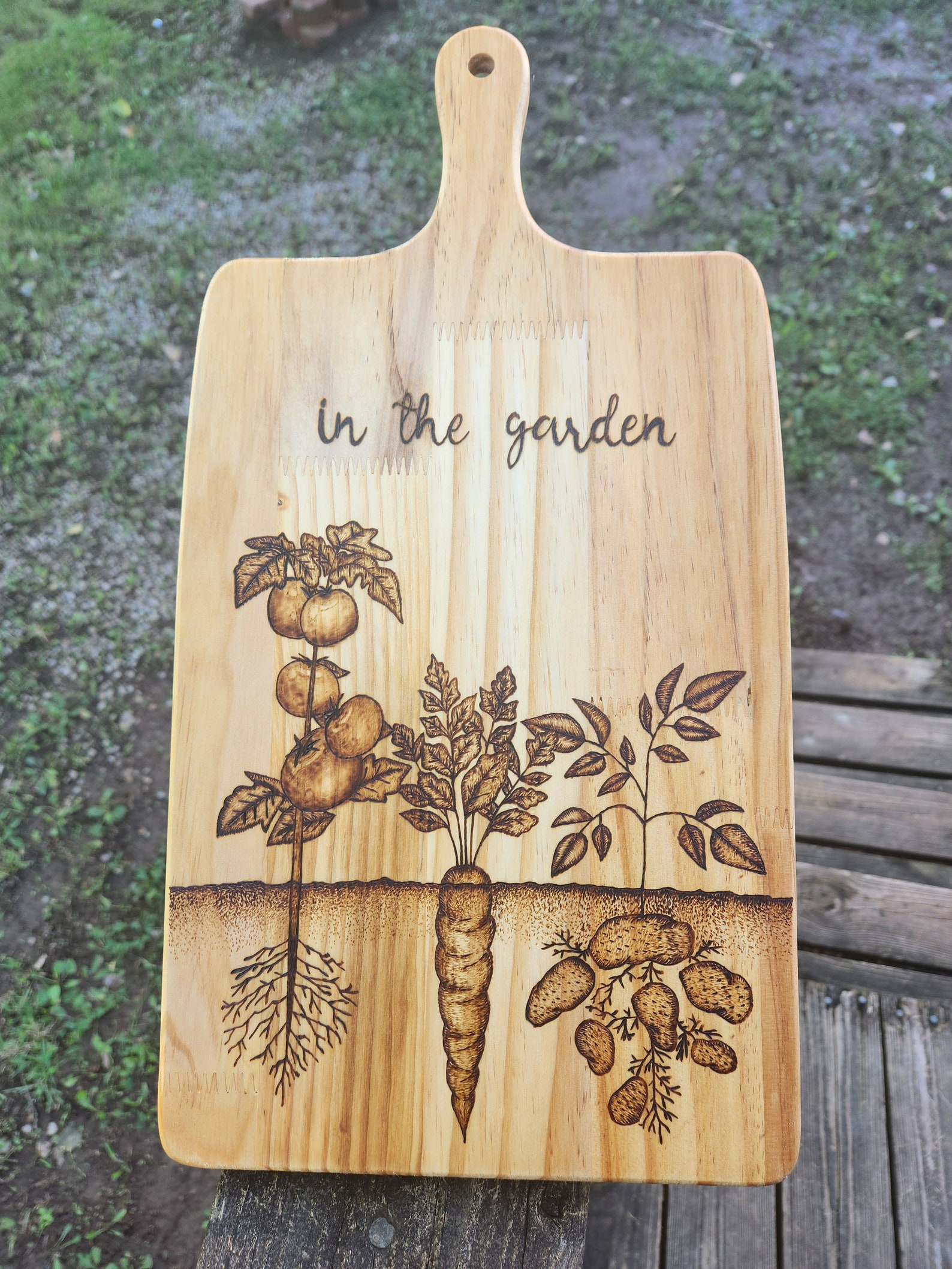 Vegetable Garden Cutting Serving Board, Original Handmade Wood Burned ...