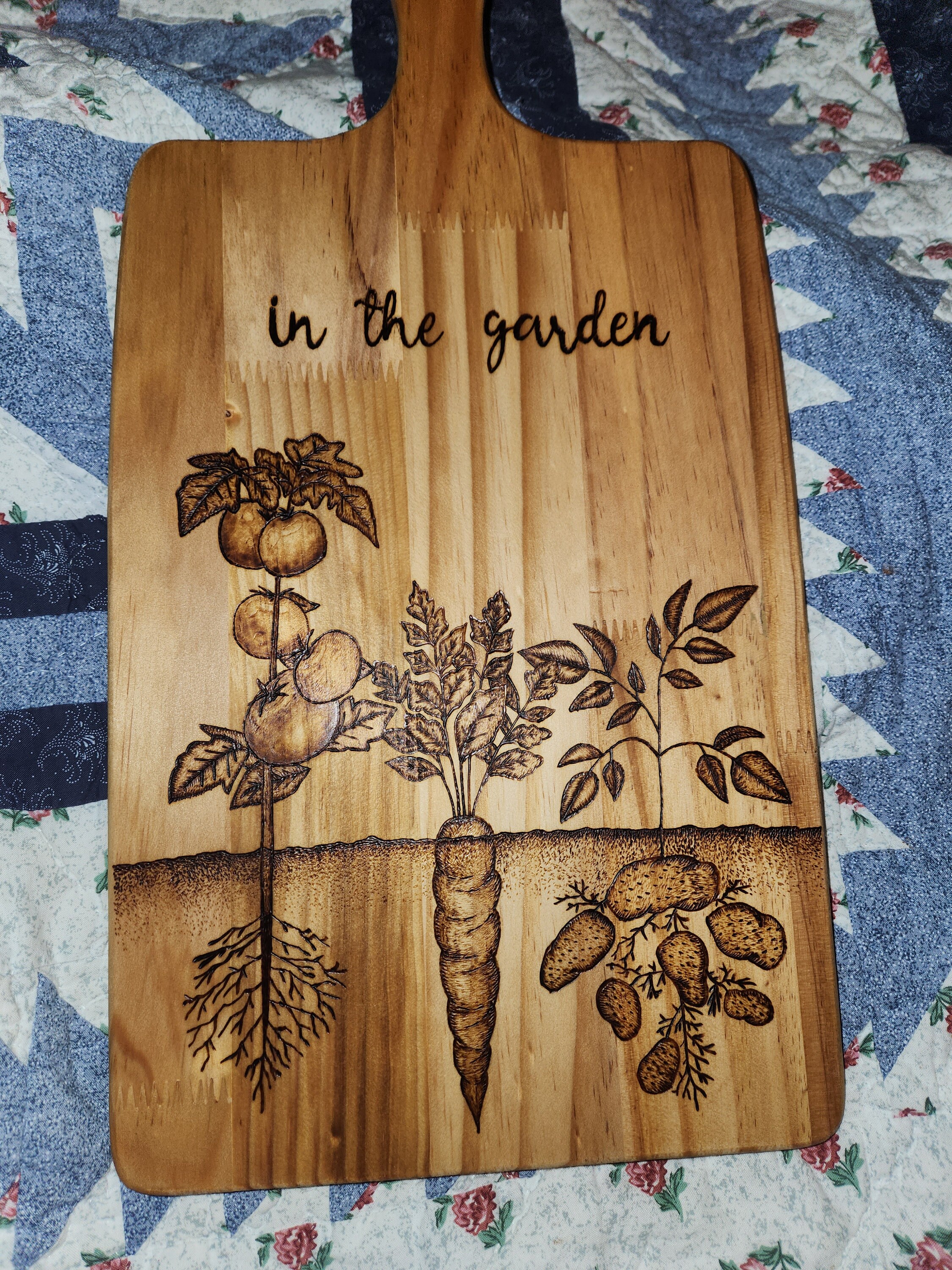 Vegetable Garden Cutting Serving Board, Original Handmade Wood Burned ...