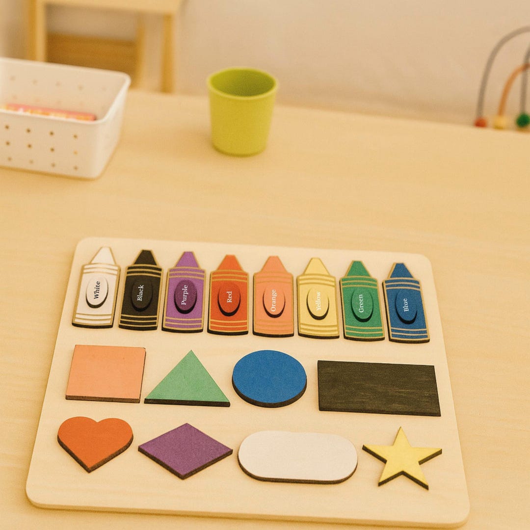 Personalized Crayon Colors & Shapes Puzzle: Montessori Learning Toy - Etsy