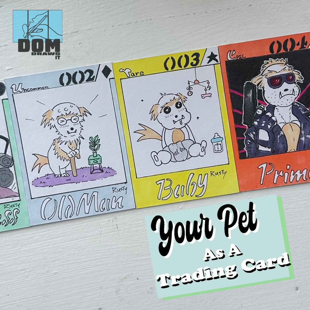 Hand Drawn Custom Pet Trading Card Read Description - Etsy