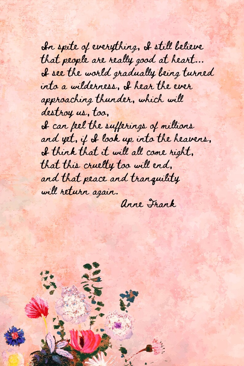 Anne Frank Art Print, Jewish Art for Girl, Anne Frank Quote Print, Anne ...