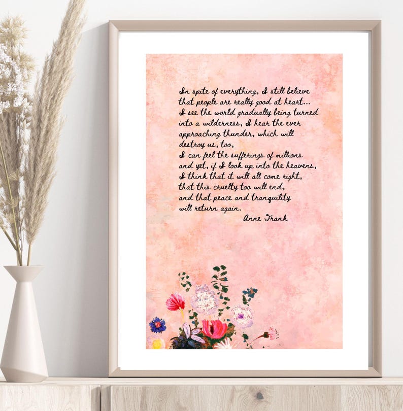 Anne Frank Art Print, Jewish Art for Girl, Anne Frank Quote Print, Anne ...