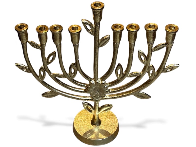 Hanukkah Menorah Floral, Gold Aluminum Menorah, Traditional Classic ...