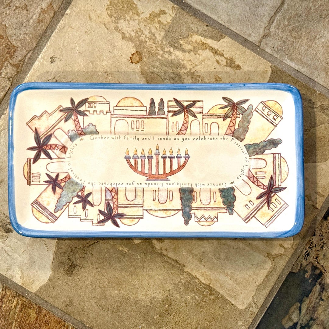 Hannukah Menorah Tray, Ceramic Hanukah Tray Plate Platter, Jewish Gift ...